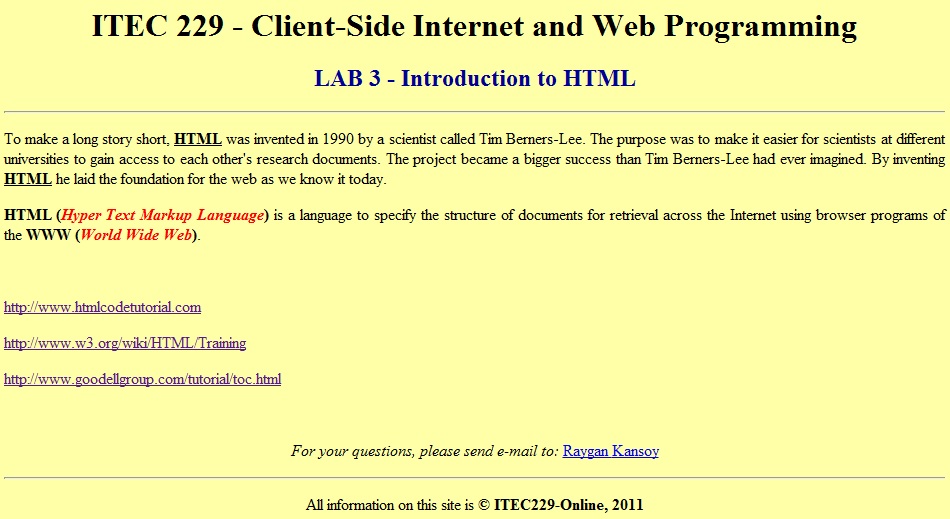 Lab 3 - Introduction to HTML
